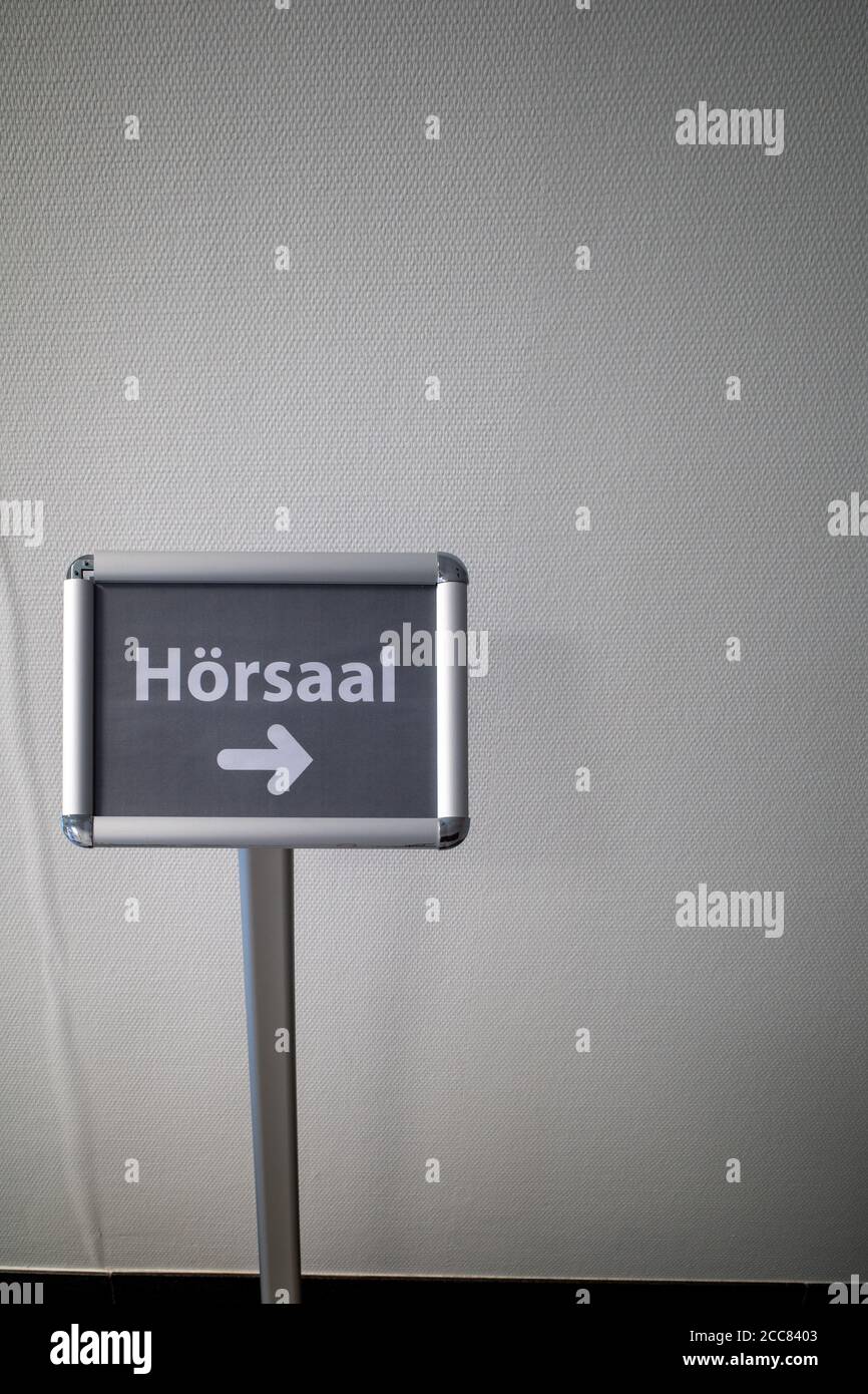 on a grey sign with white letters Lecture hall Stock Photo - Alamy