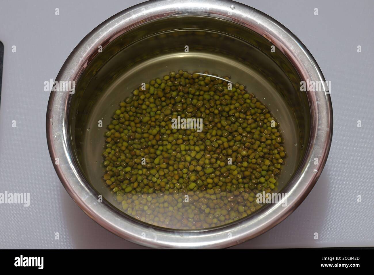 Fresh germinated green gram beans in white background Stock Photo - Alamy