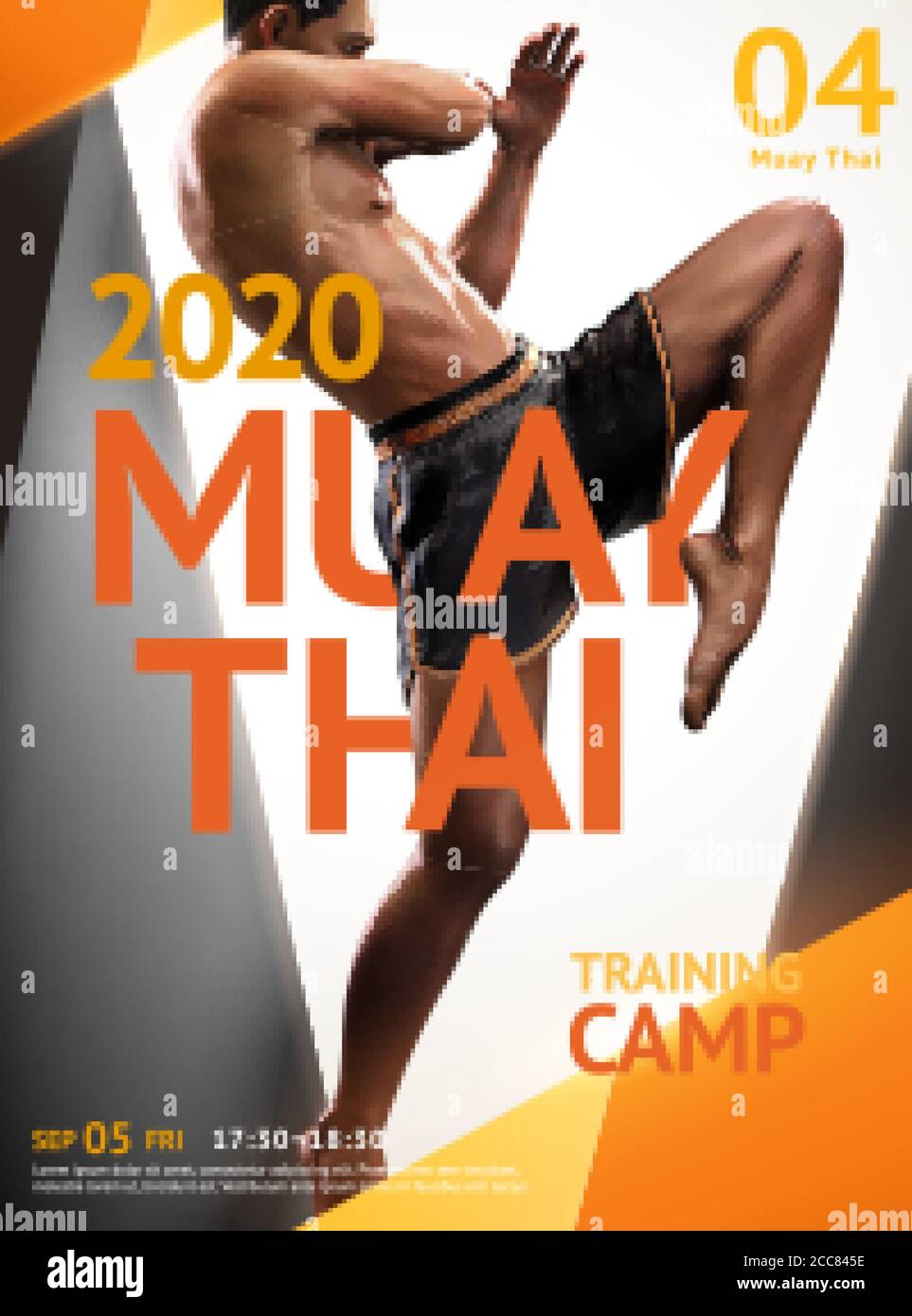 Muay Thai training camp poster design with geometric frame, realistic ...
