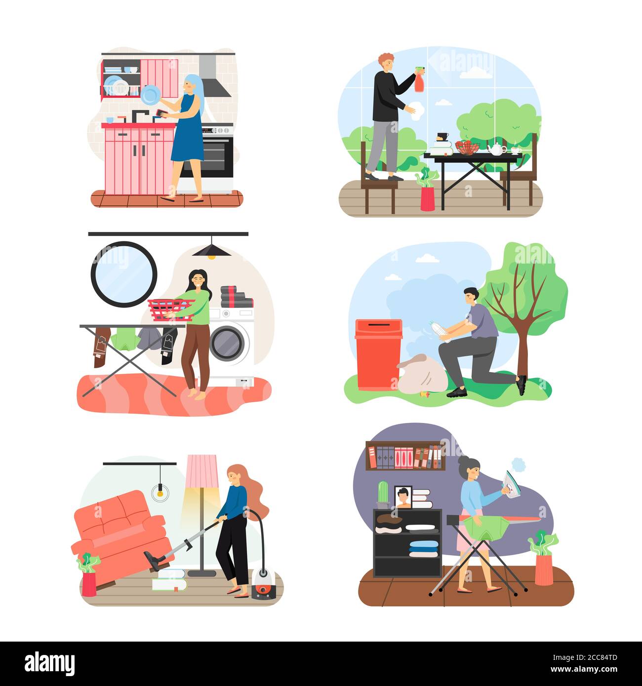 Cleaning company staff cleaner lady, garbage collector man, house ...