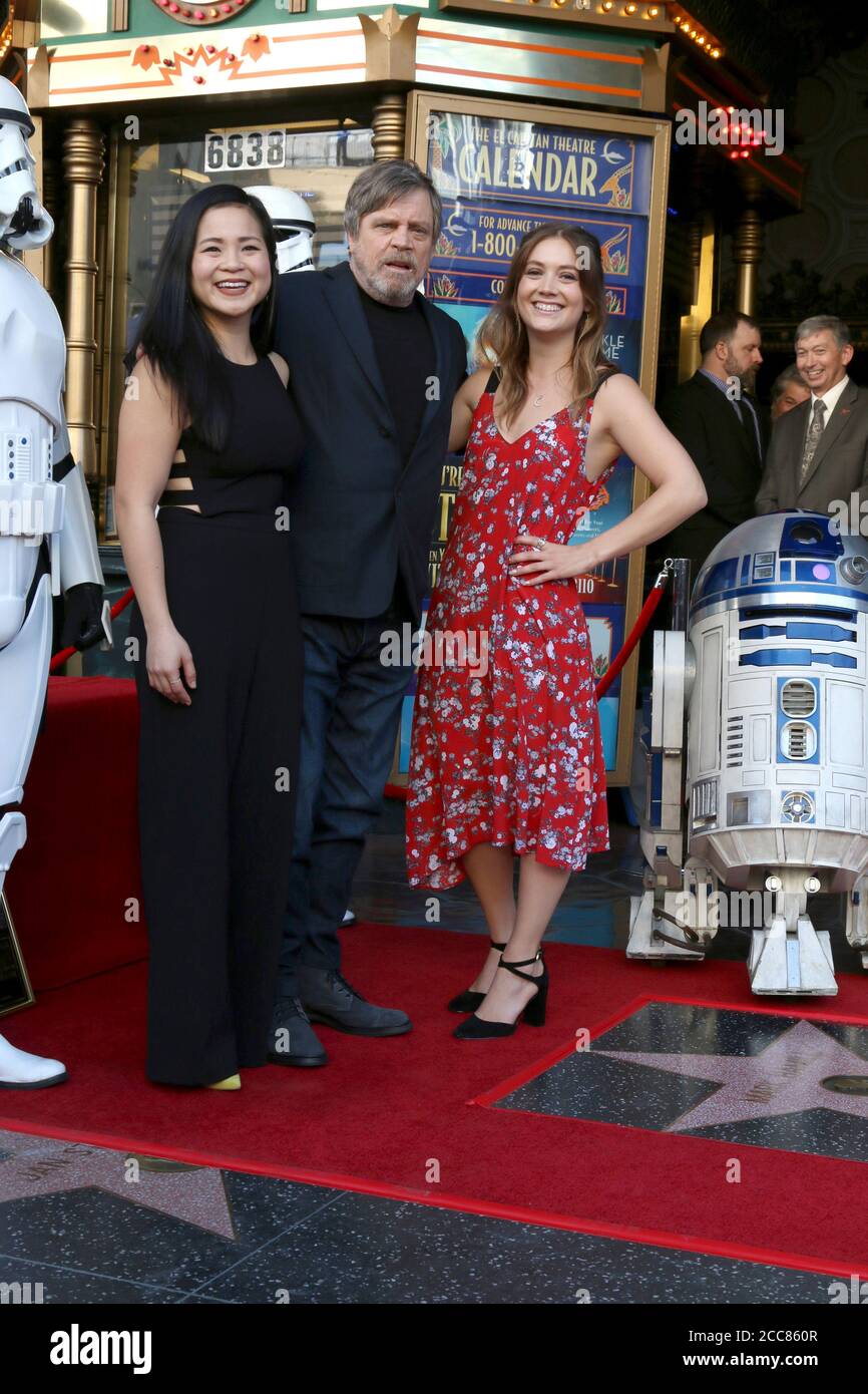 LOS ANGELES - MAR 8: Kelly Marie Tran, Mark Hamill, Billie Lourd at the ...