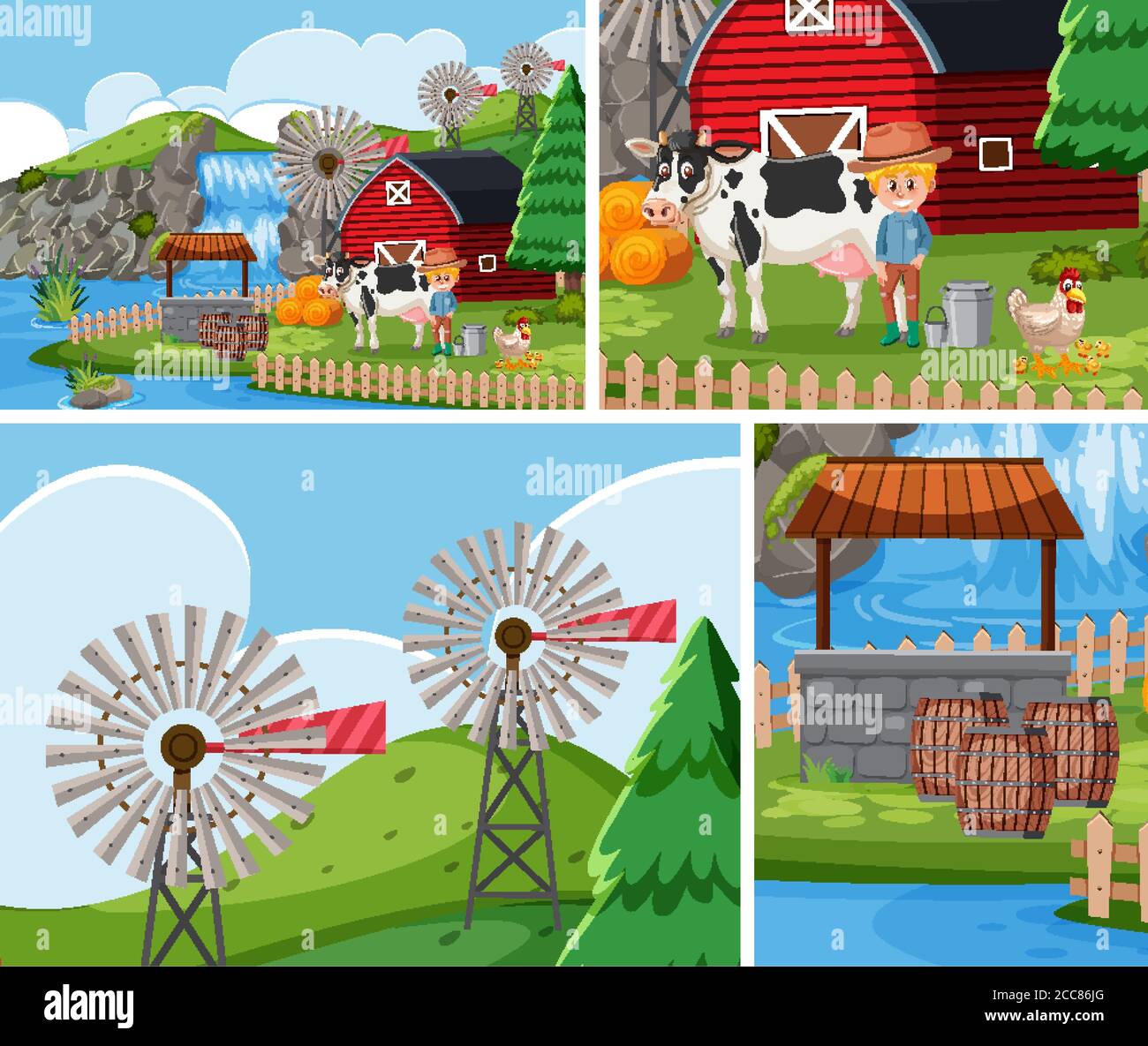 Simple farm background set illustration Stock Vector Image & Art - Alamy