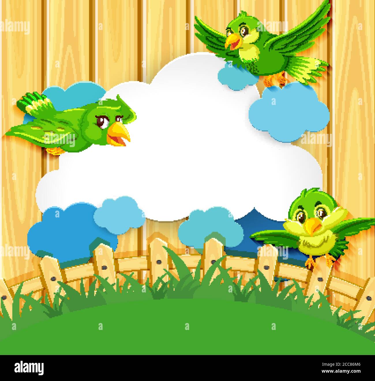 Bird banner template wooden fence background illustration Stock Vector ...