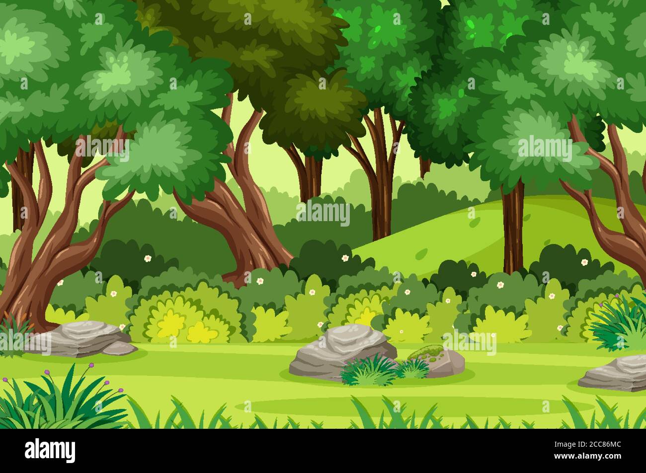 Background scene with many trees in the park illustration Stock Vector ...