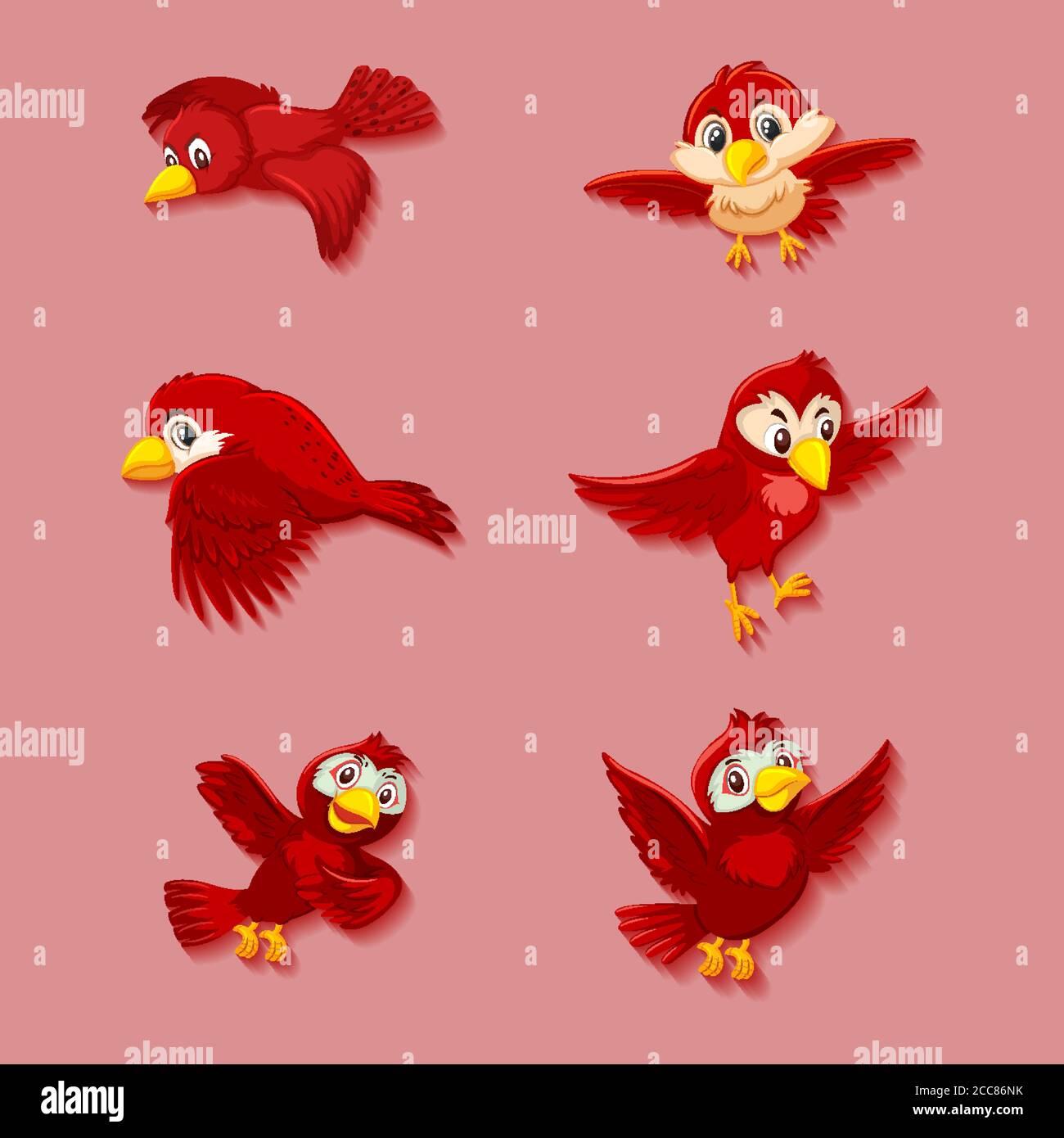 Cute red bird cartoon character illustration Stock Vector Image & Art ...