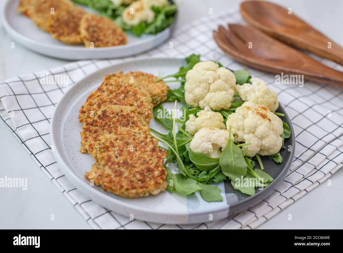 golden fried rosti pile from cauliflower and parmesan cheese Stock ...