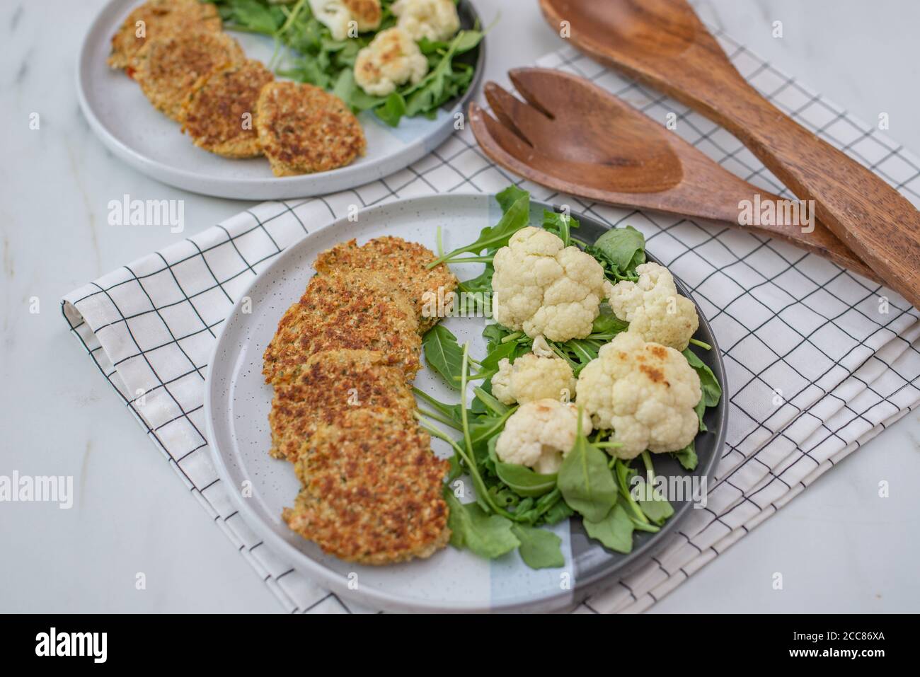golden fried rosti pile from cauliflower and parmesan cheese Stock ...