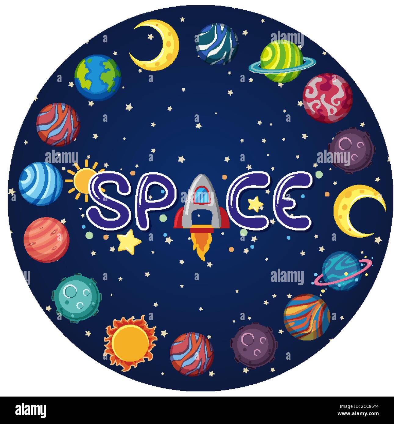 Space logo with many planets in circle shape illustration Stock Vector ...