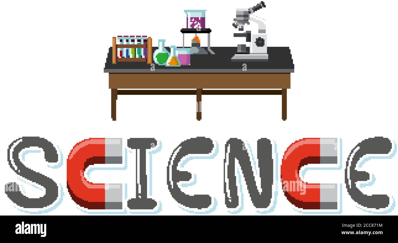 Science camp logo with space objects in the space isolated illustration ...
