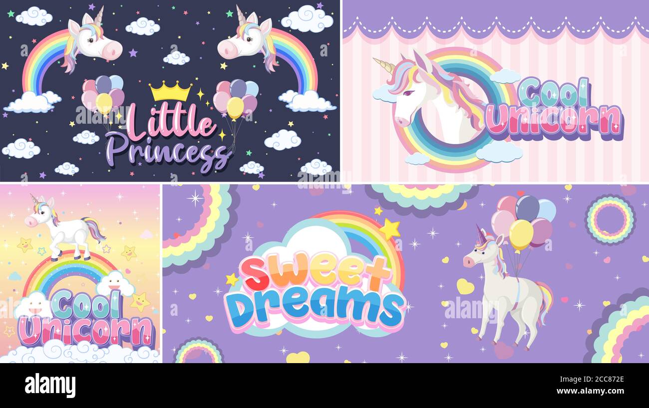 Cute unicorn banner on pastel background color illustration Stock ...
