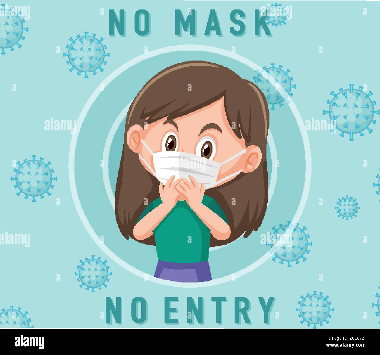 No mask no entry sign with cute girl cartoon character illustration ...