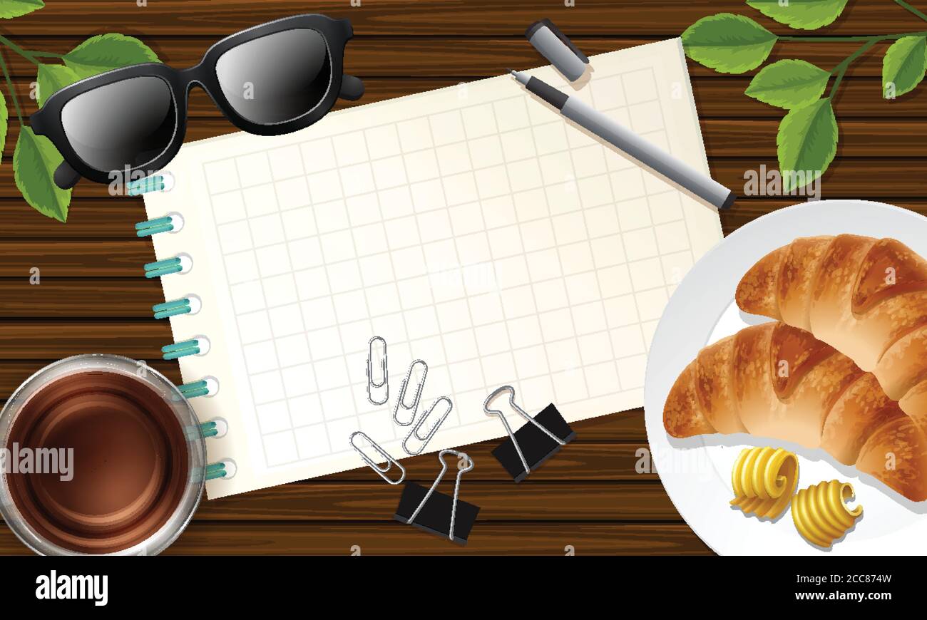 Blank note close up on desk background with some leaves props ...