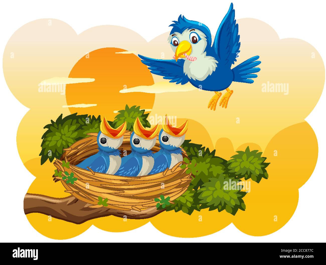 Chicks and its mother bird in nature illustration Stock Vector Image ...