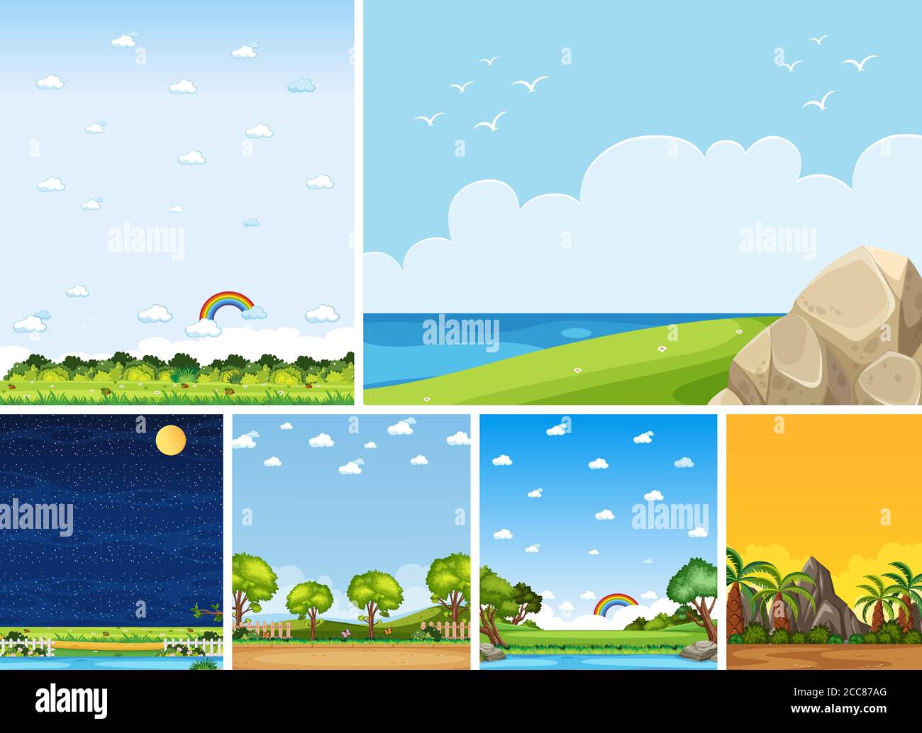 Set of different nature place scene in vertical and horizon scenes at ...