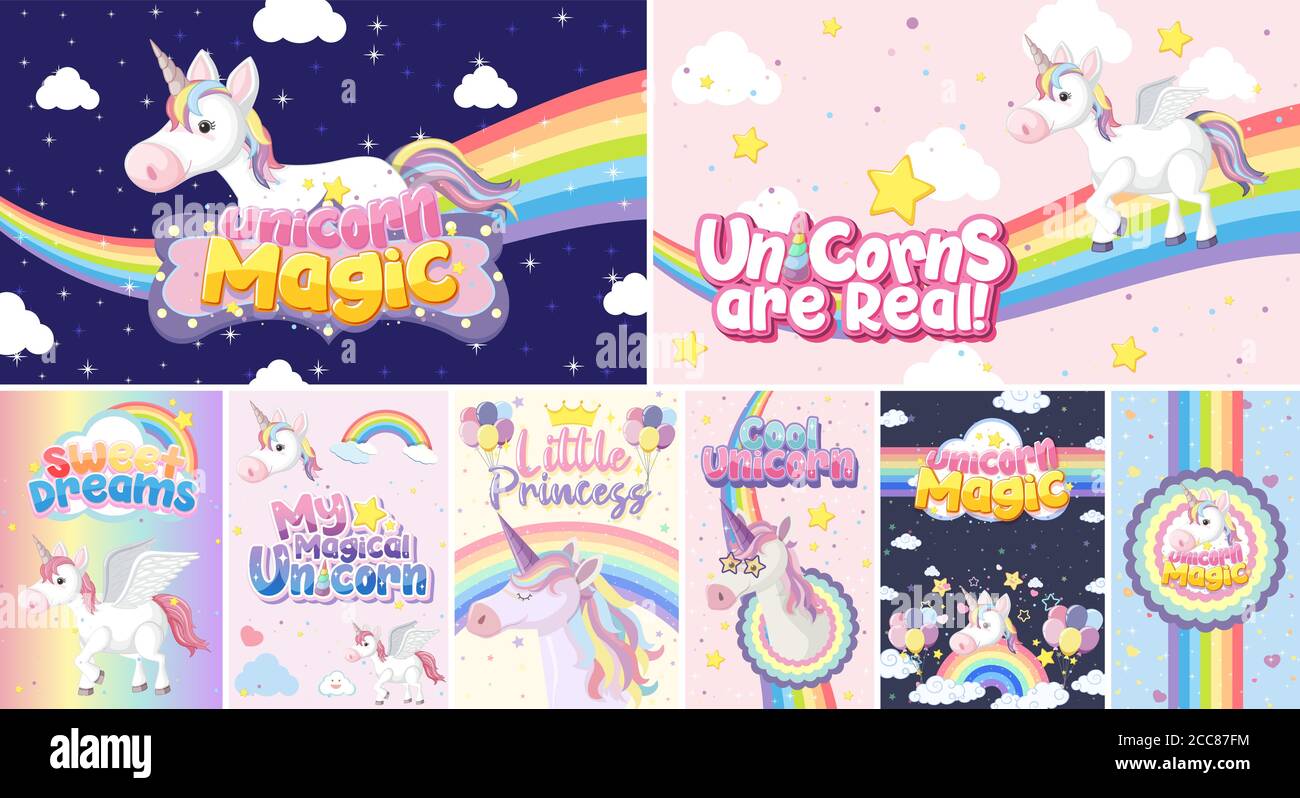 Cute unicorn banner on pastel background color illustration Stock ...