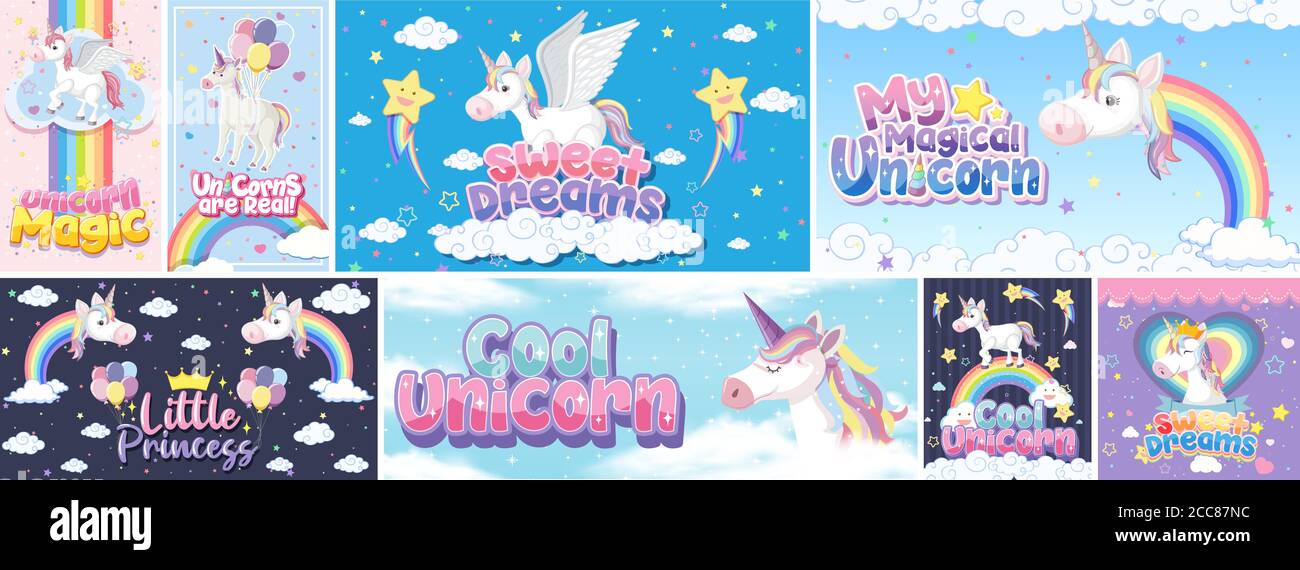 Cute unicorn banner on pastel background color illustration Stock ...