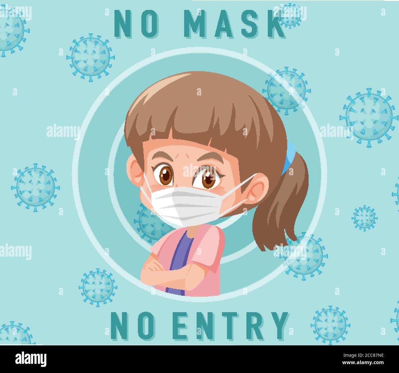 No mask no entry sign with cute girl cartoon character illustration ...