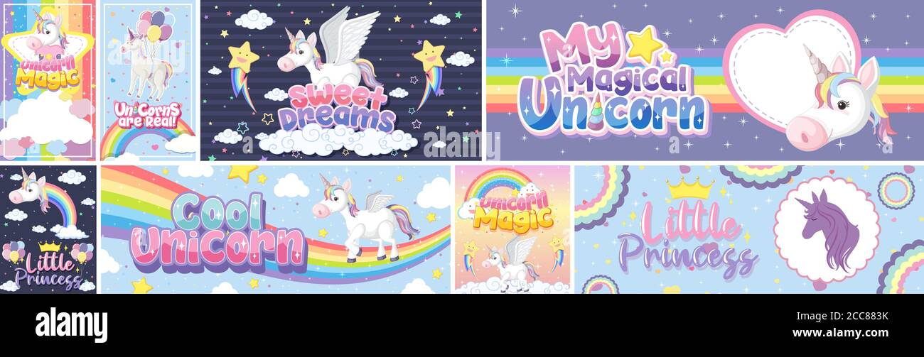 Cute unicorn banner on pastel background color illustration Stock ...