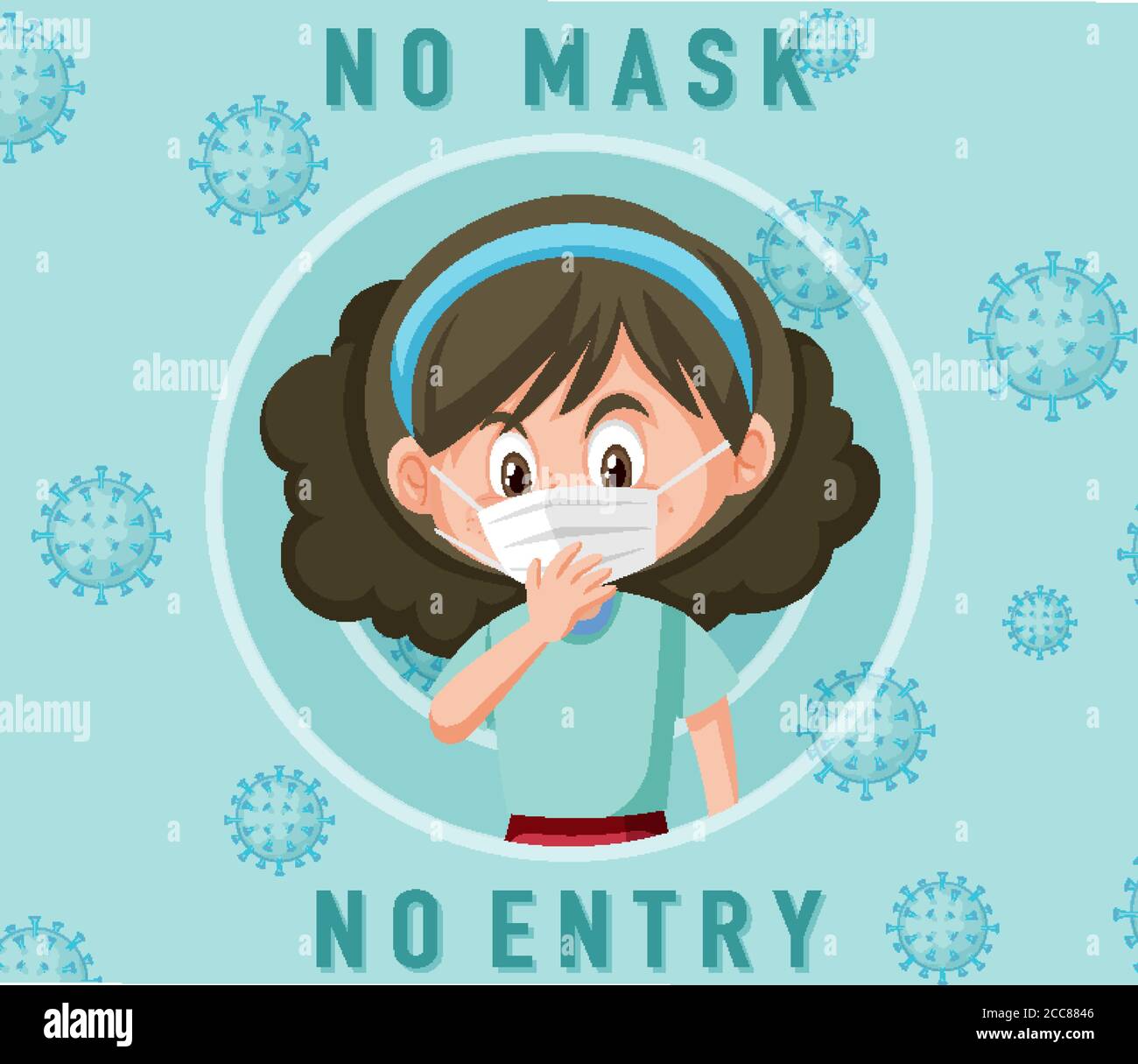 No mask no entry sign with cute girl cartoon character illustration ...