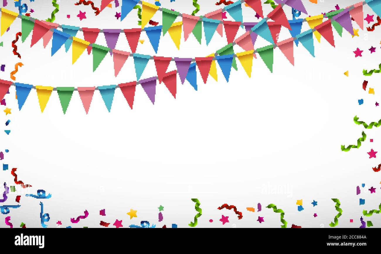 Blank background with colorful party flags and confetti illustration Stock Vector Image & Art ...