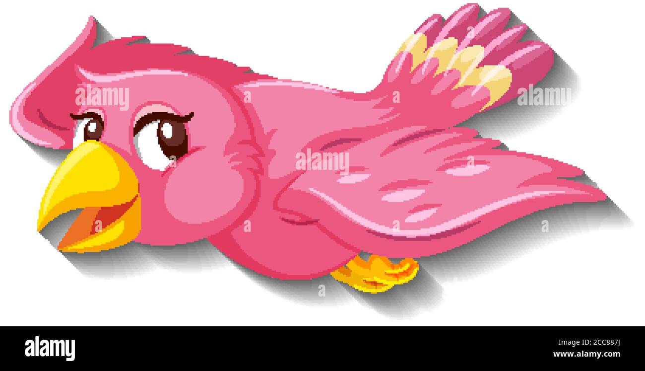 Cute pink bird cartoon character illustration Stock Vector Image & Art ...