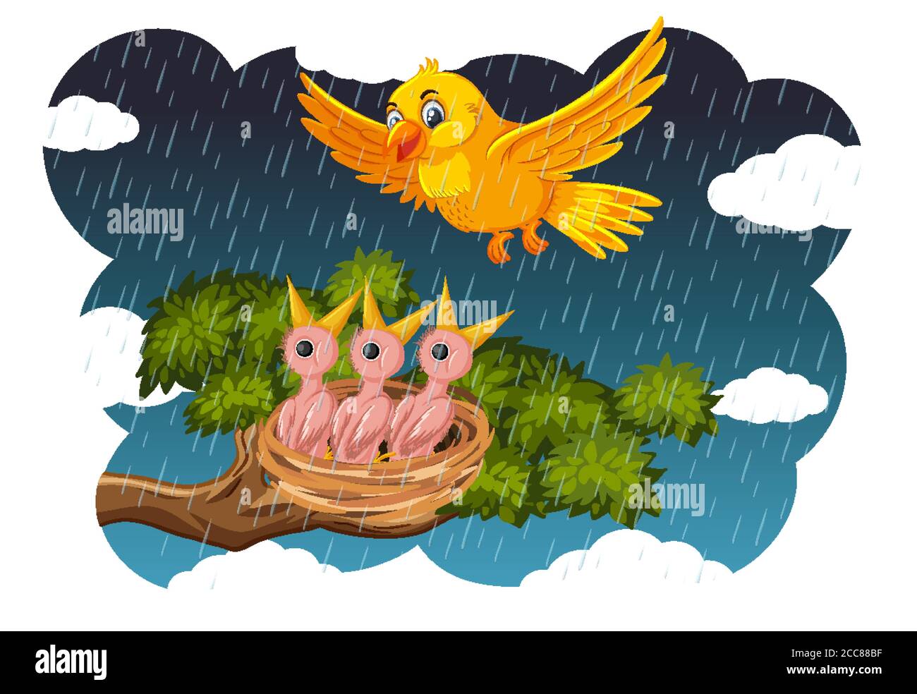 Chicks and its mother bird in nature illustration Stock Vector Image ...