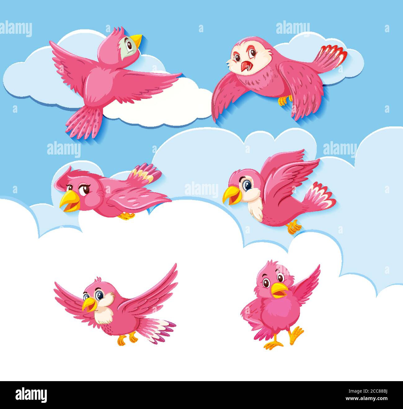 Set of bird character on sky background illustration Stock Vector Image ...