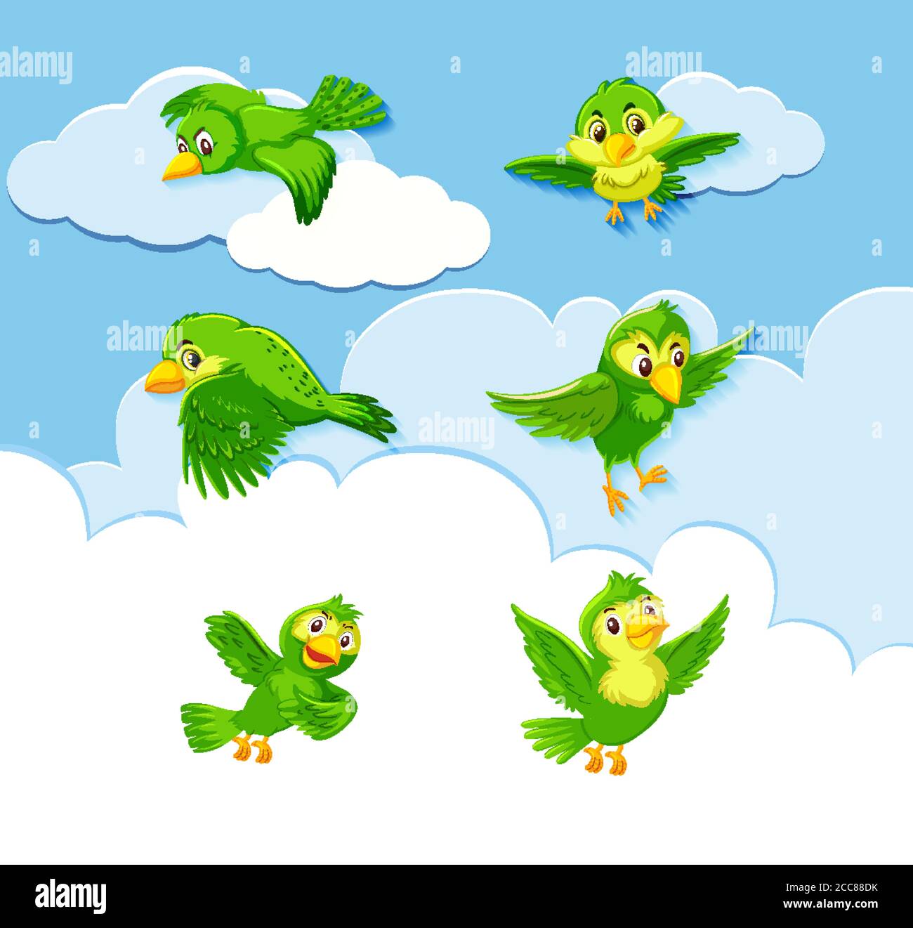 Set of bird character on sky background illustration Stock Vector Image ...
