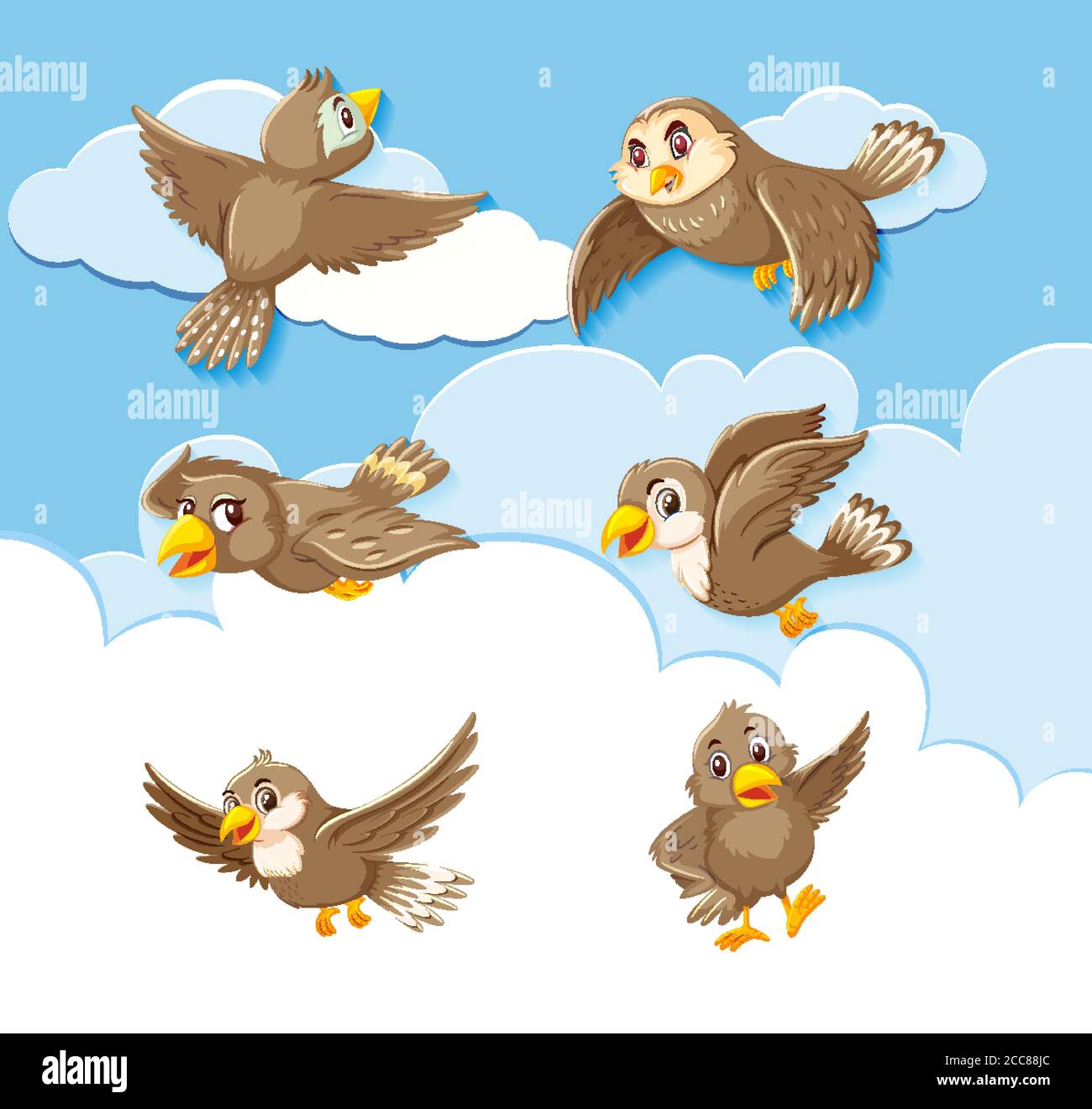 Set of bird character on sky background illustration Stock Vector Image ...