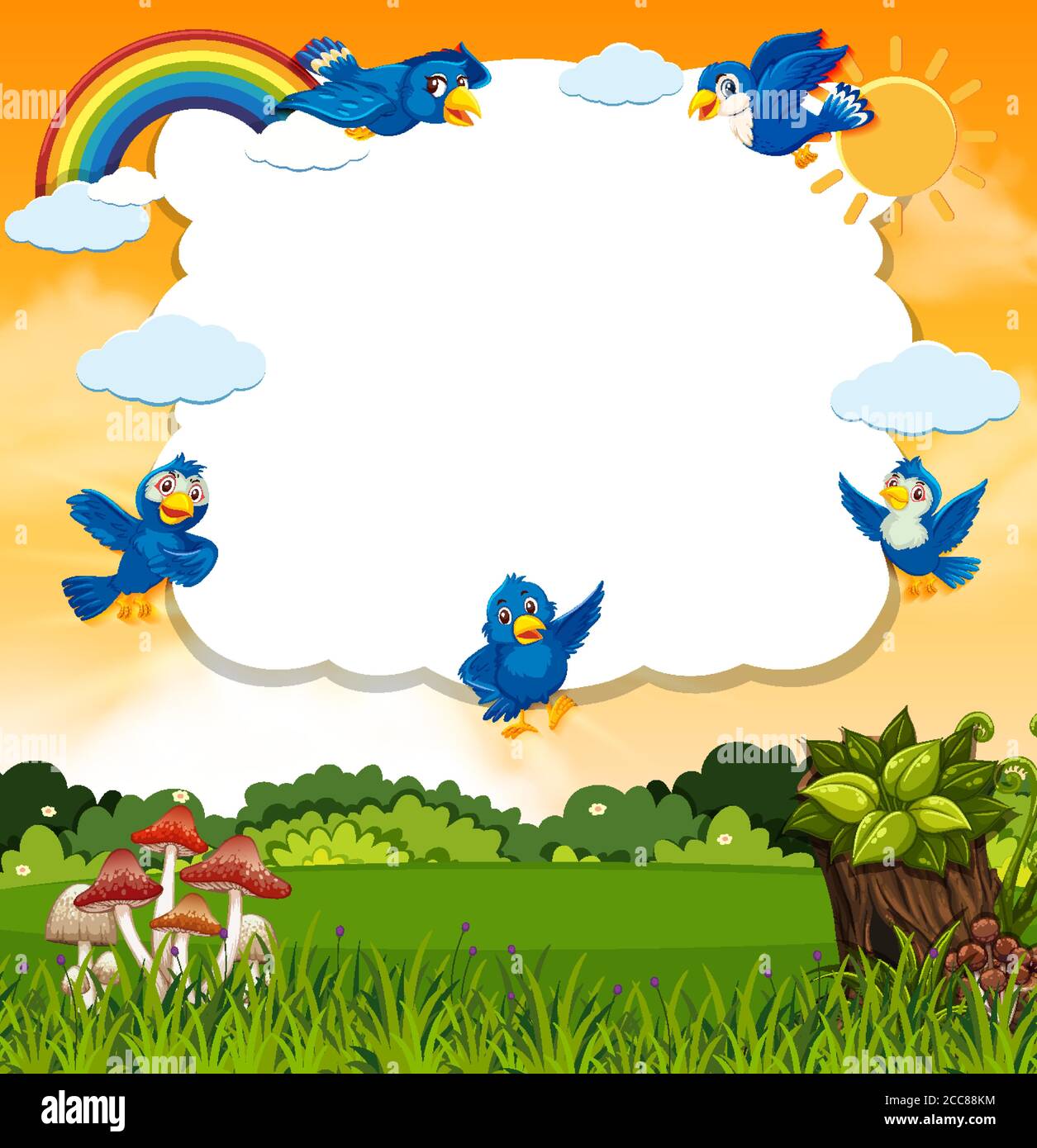 Birds in nature scene template illustration Stock Vector Image & Art ...