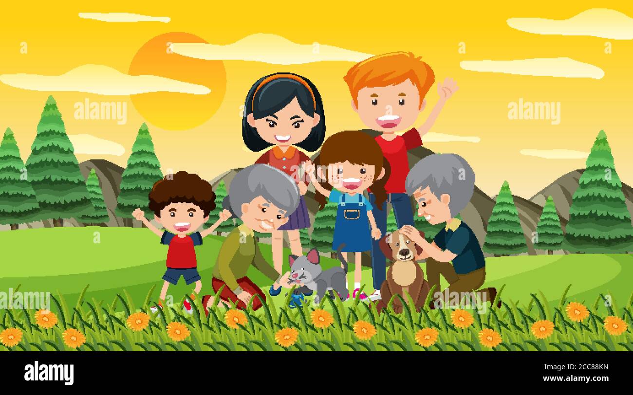 Scene with happy family in the park illustration Stock Vector Image ...