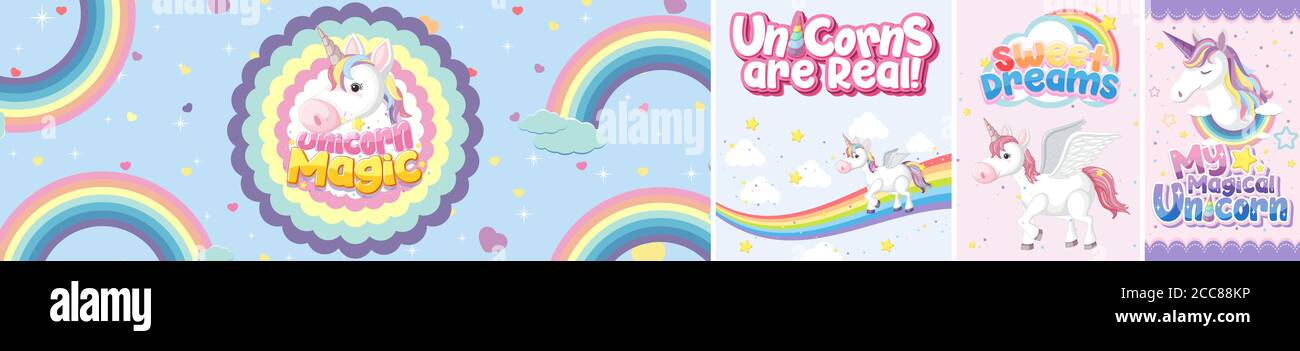 Cute unicorn banner on pastel background color illustration Stock ...
