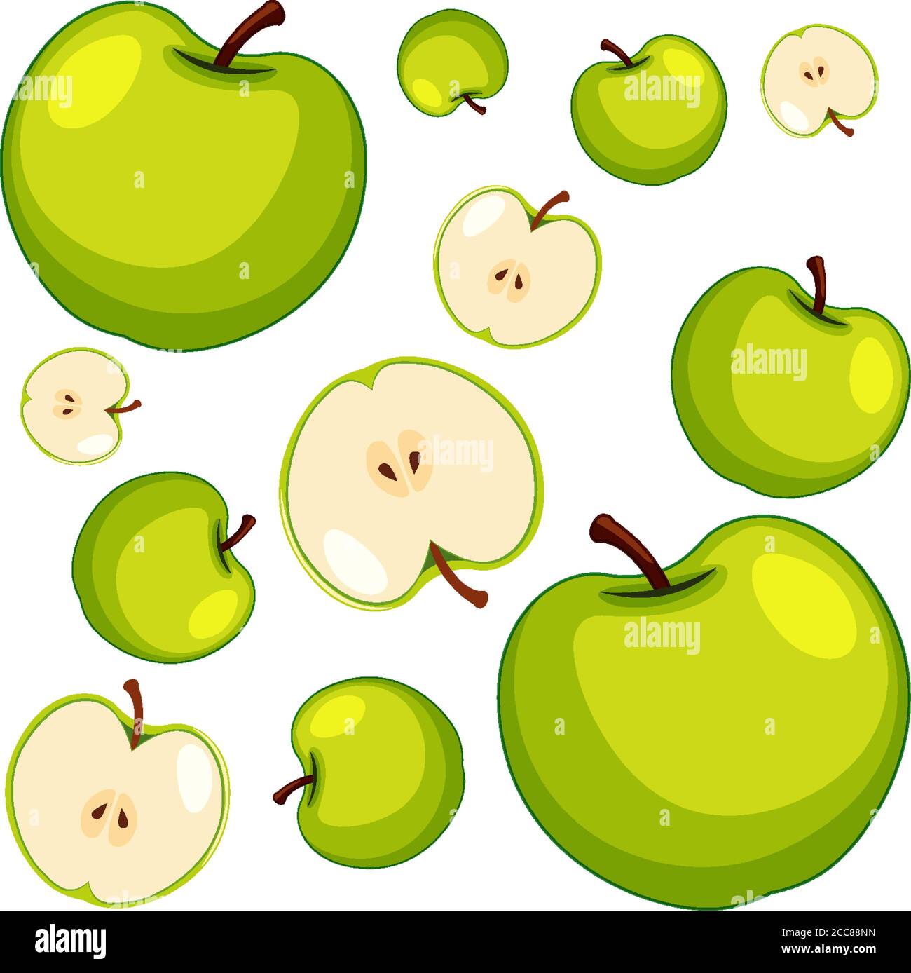 Green apple seamless pattern on white background illustration Stock ...