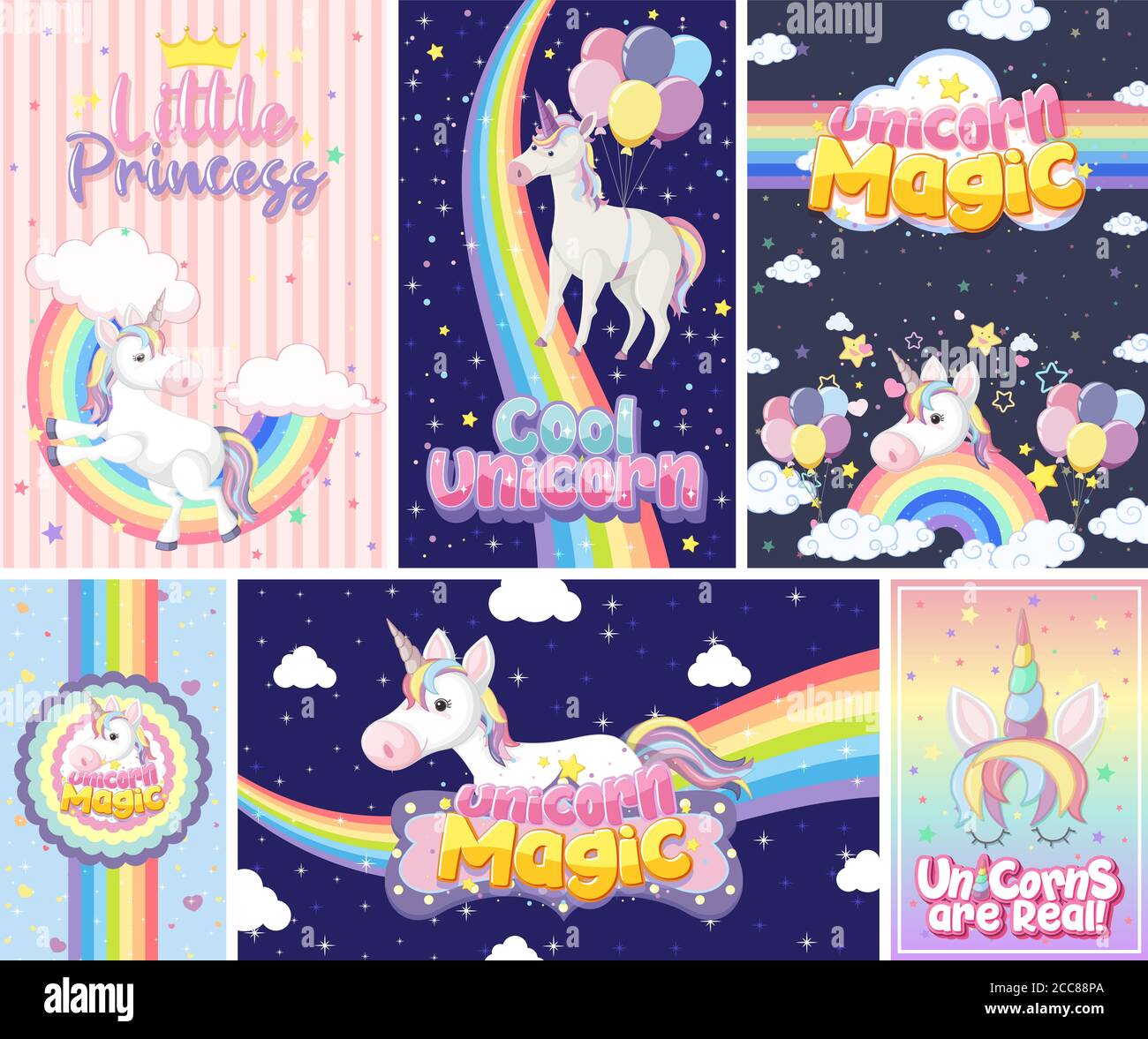 Cute unicorn banner on pastel background color illustration Stock ...