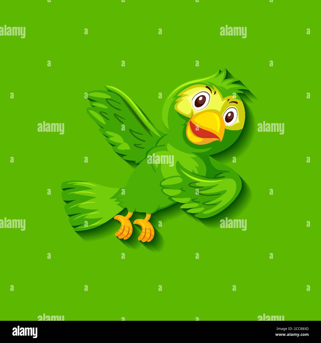 Cute green bird cartoon character illustration Stock Vector Image & Art ...