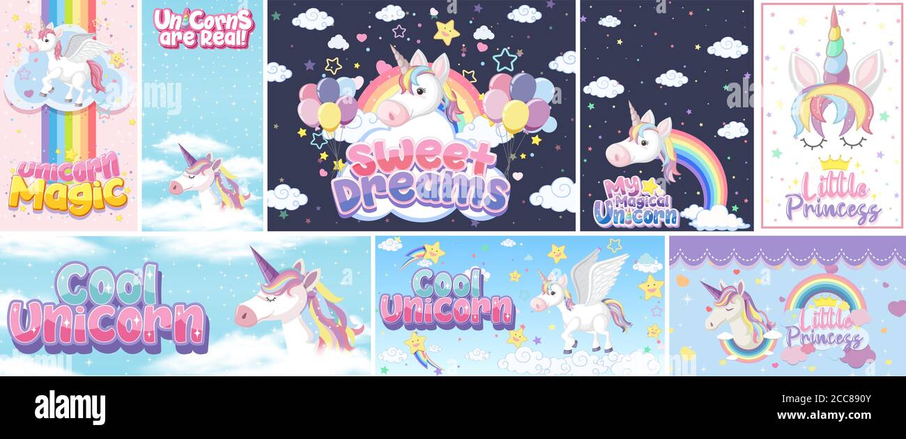 Cute unicorn banner on pastel background color illustration Stock ...
