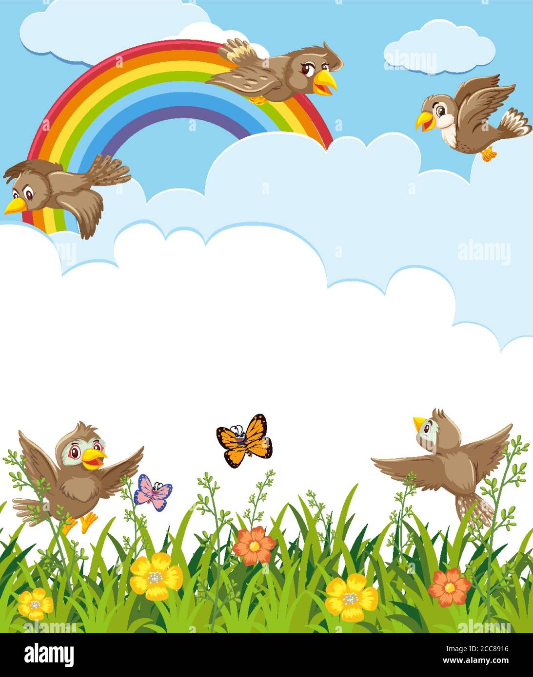 Birds in nature scene template illustration Stock Vector Image & Art ...