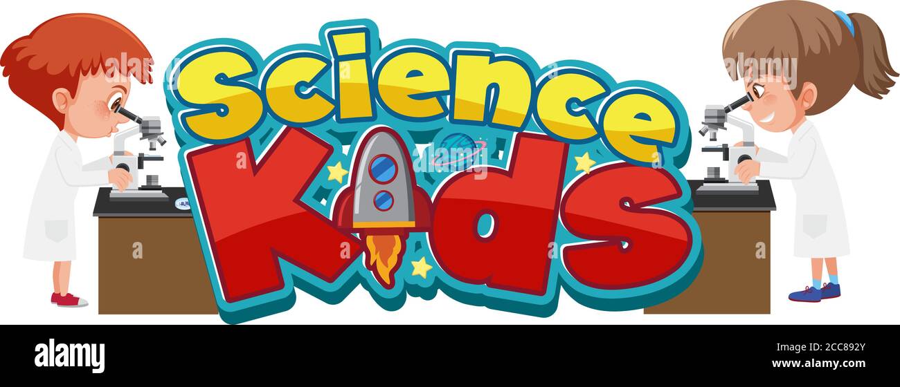 Science kids logo and kids wearing scientist costume isolated ...