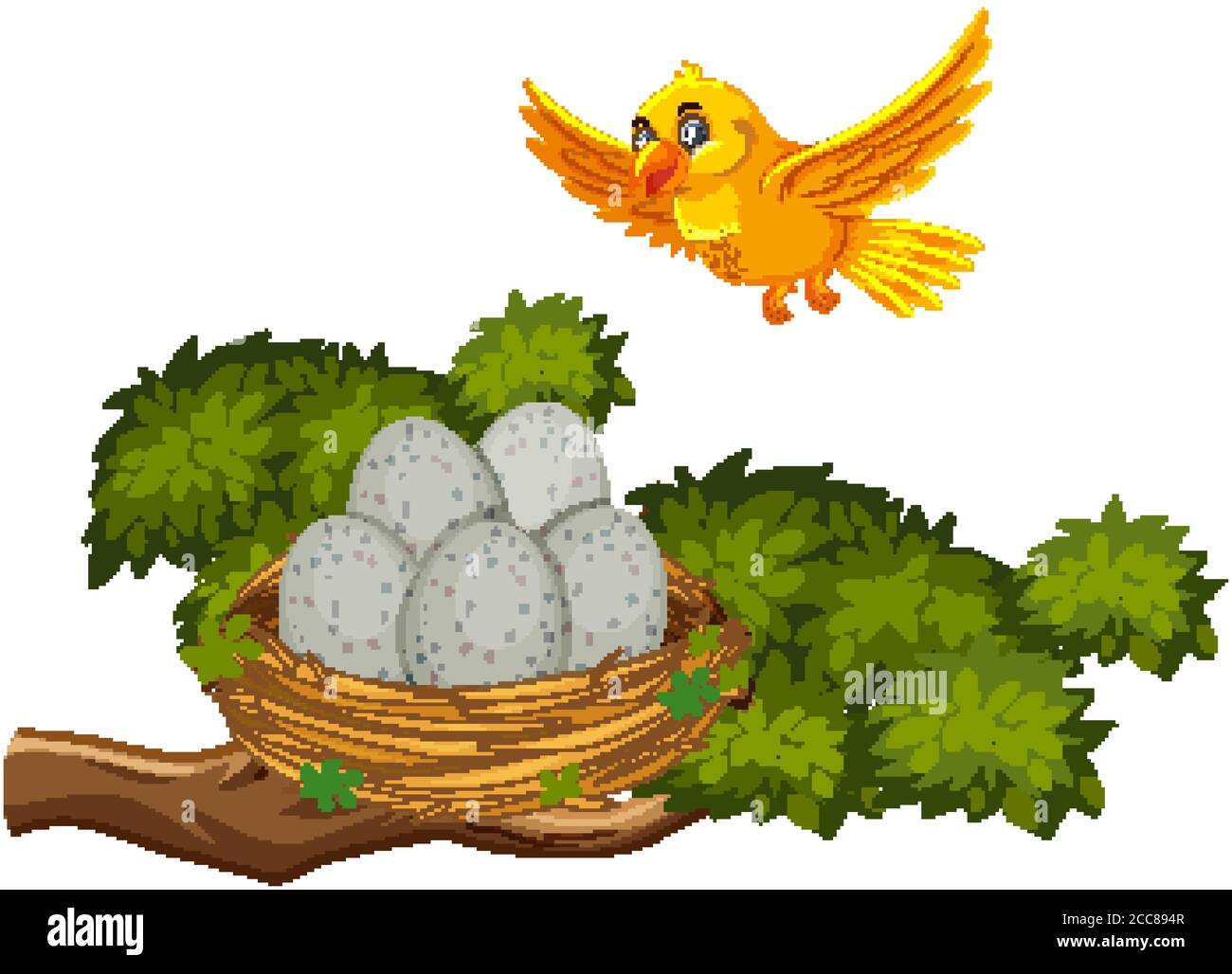 Yellow bird flying to the nest illustration Stock Vector Image & Art ...