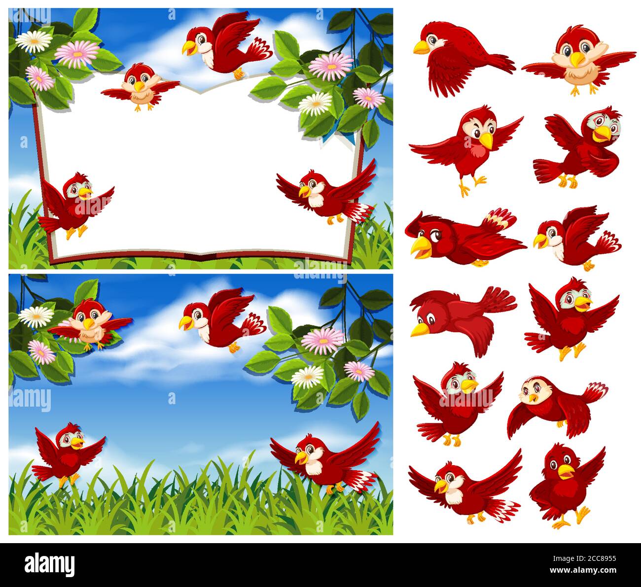 Set of red bird in nature illustration Stock Vector Image & Art - Alamy
