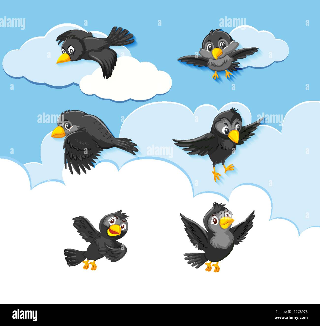 Set of bird character on sky background illustration Stock Vector Image ...