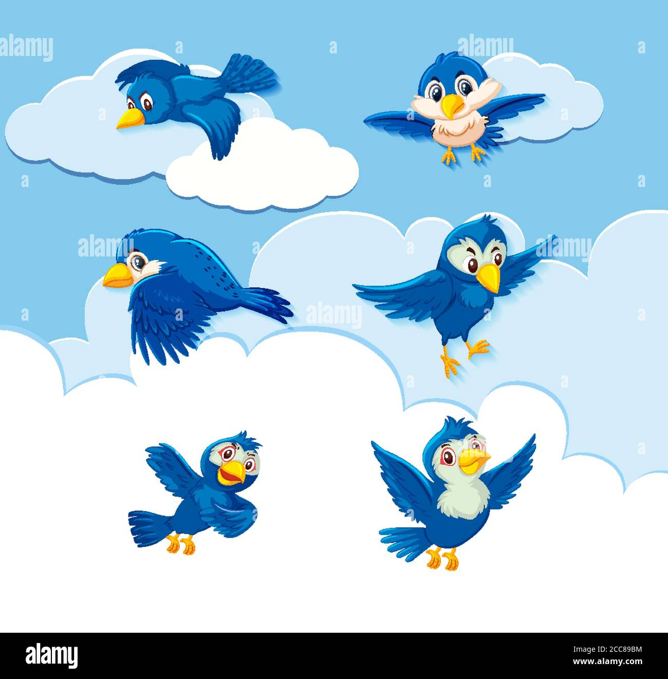 Set of bird character on sky background illustration Stock Vector Image ...