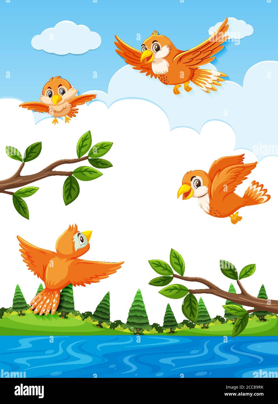 Orange birds in the nature illustration Stock Vector Image & Art - Alamy