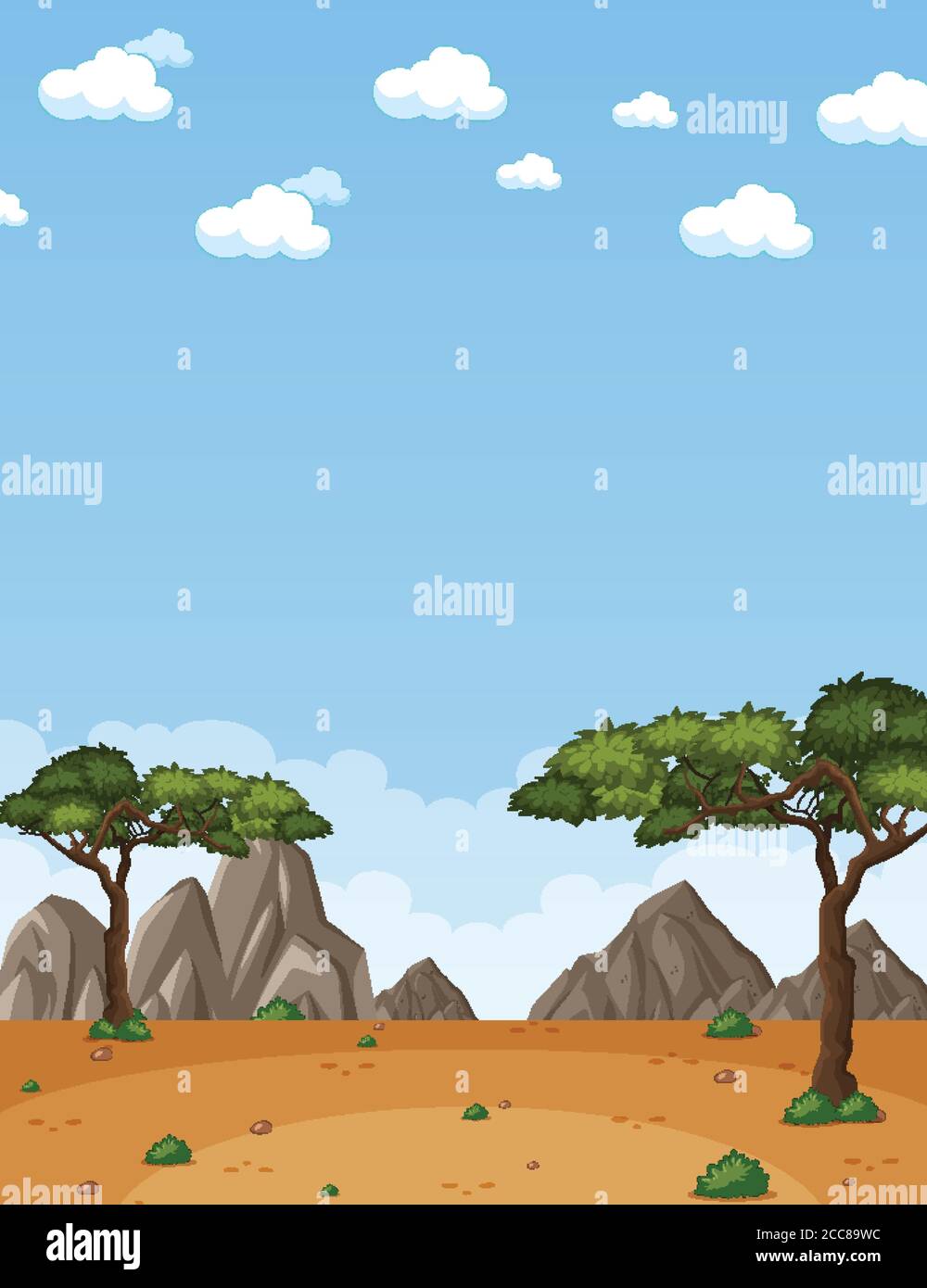 Vertical nature scene or landscape countryside with desert view and ...