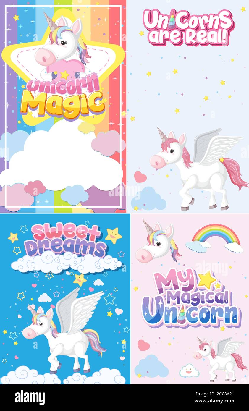 Cute unicorn banner on pastel background color illustration Stock ...