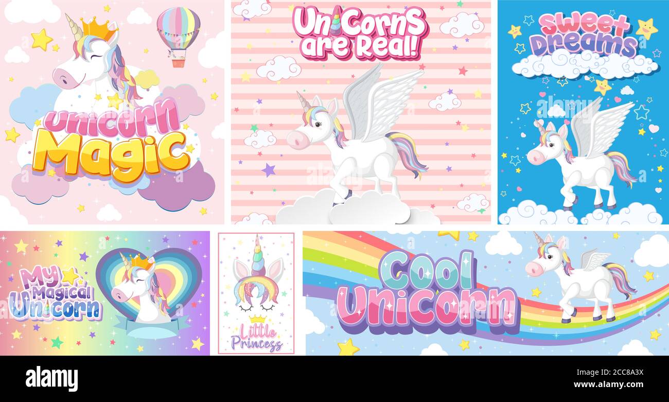 Cute unicorn banner on pastel background color illustration Stock ...