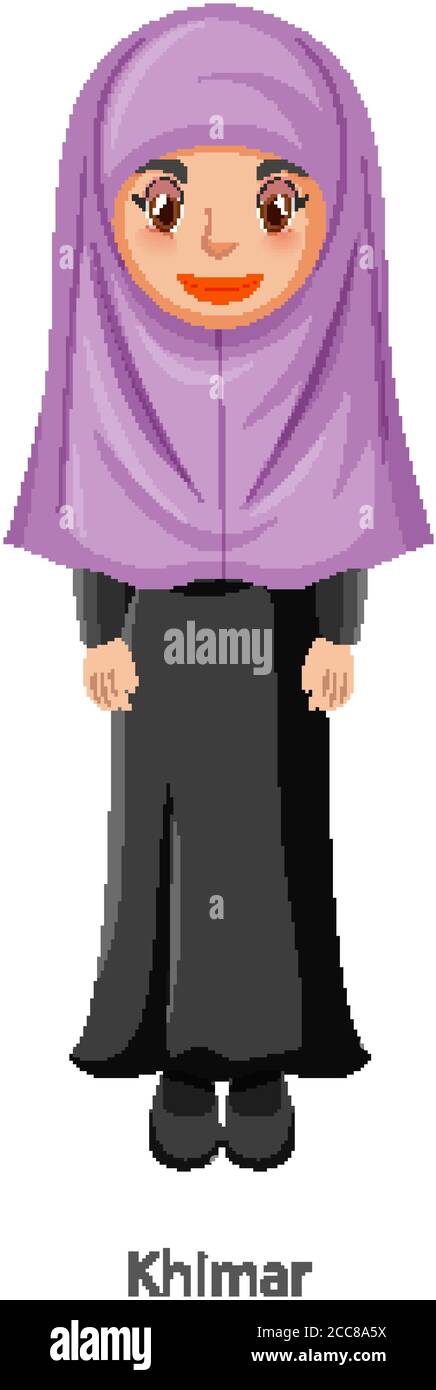 A woman wearing Khimar Islamic traditional veil cartoon character ...