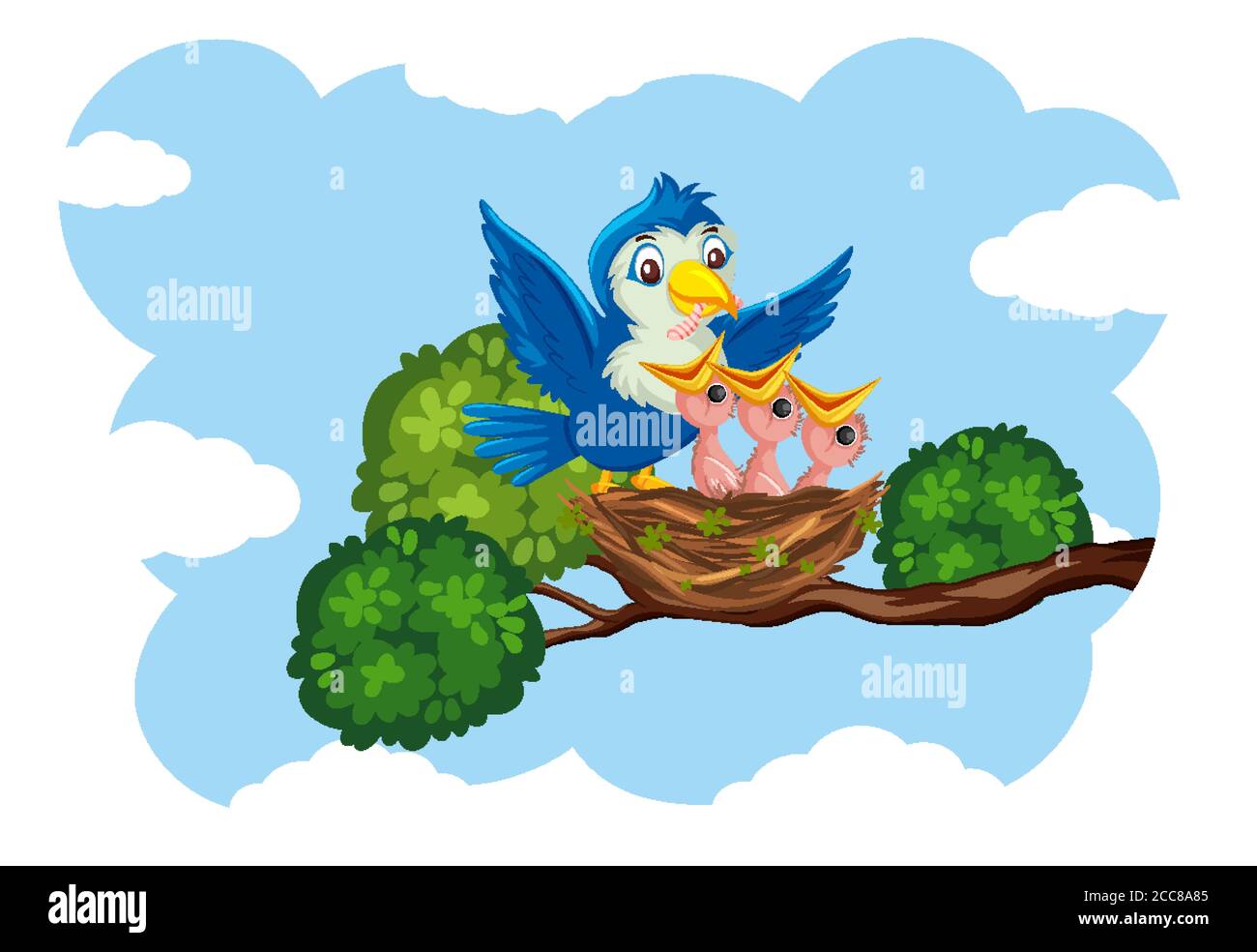 Chicks and its mother bird in nature illustration Stock Vector Image ...