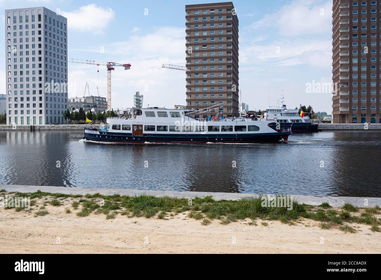 Antwerp, Belgium, July 19, 2020, The inland vessel Flandria sails in ...