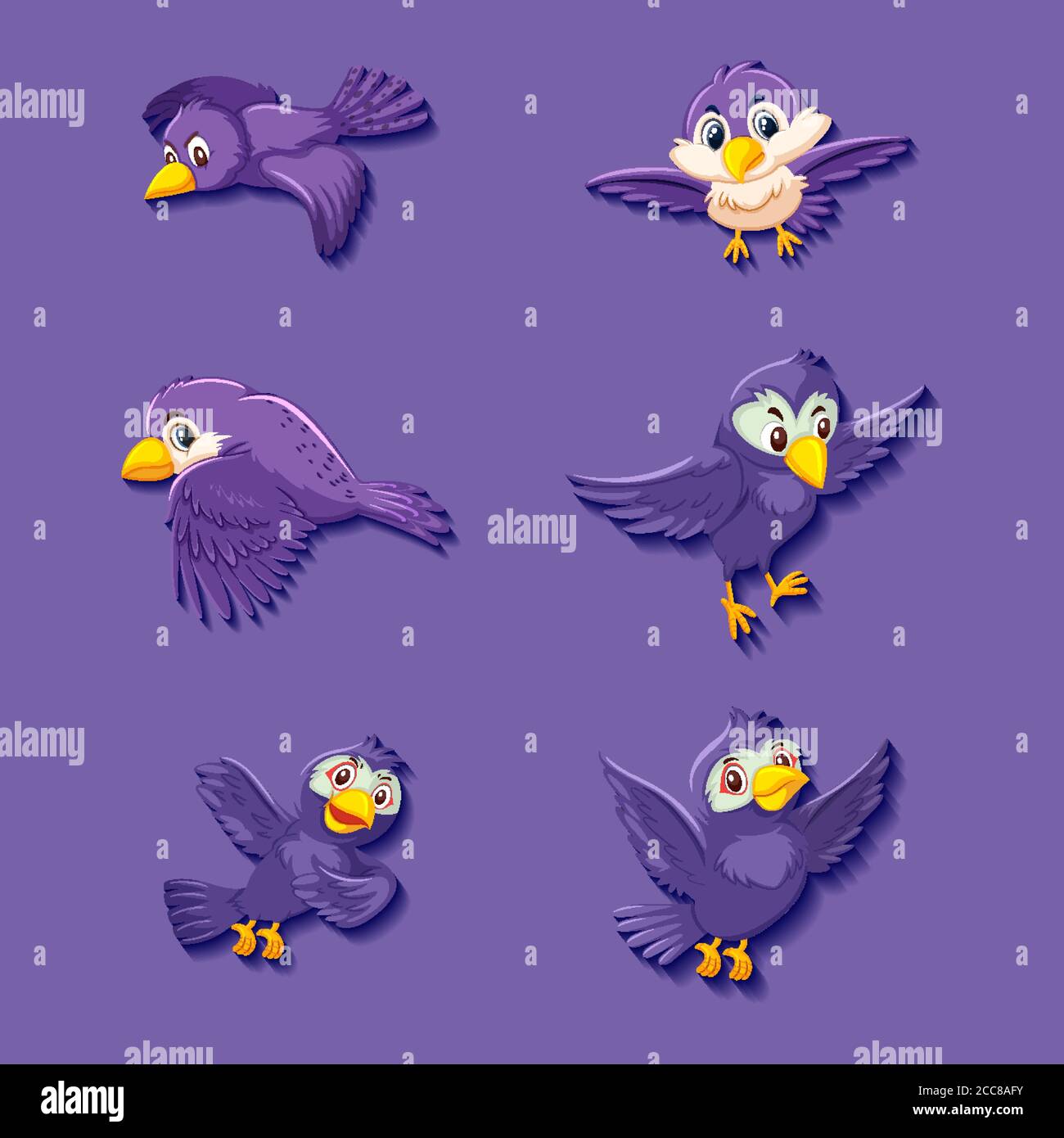 Cute purple bird cartoon character illustration Stock Vector Image ...